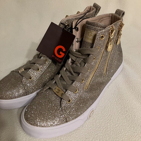 G by Guess | Shoes | Guess G Gold High Top Sneakers Gold Mesh Covered ...